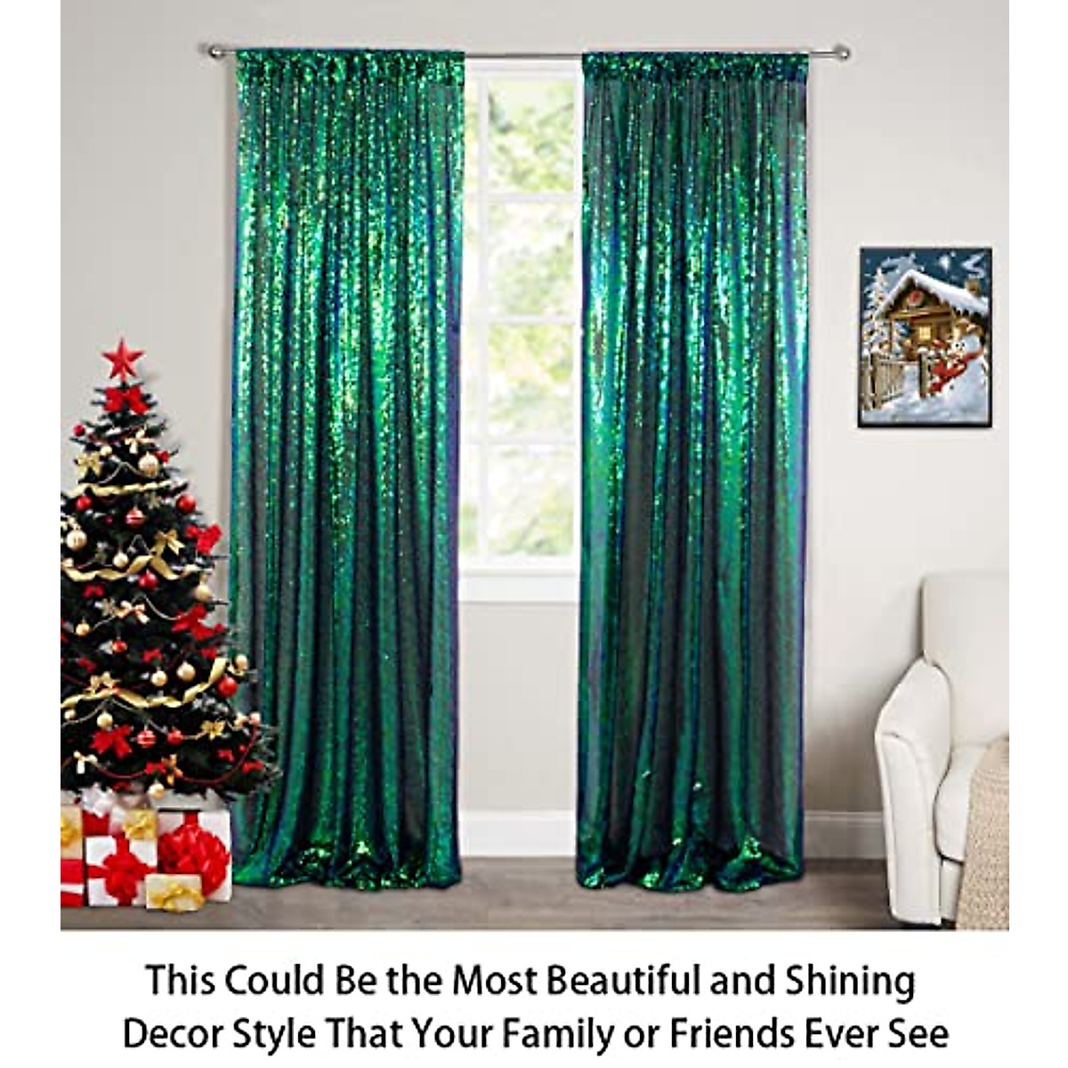 Sequin Curtains 2 Panels 2FTx8FT Iridescent Green Photo Booth Backdrop Prom Backgrounds Baby Shower Backdrop Wedding Ceremony Backdrop Birthday Party Decorations