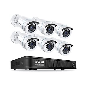 ZOSI 1080p Home Security Camera System Outdoor Indoor, H.265+ 5MP Lite CCTV DVR Recorder 8 Channel with 6 x 1080p Weatherproof Surveillance Bullet Camera, 80ft Night Vision, Remote Access, No HDD