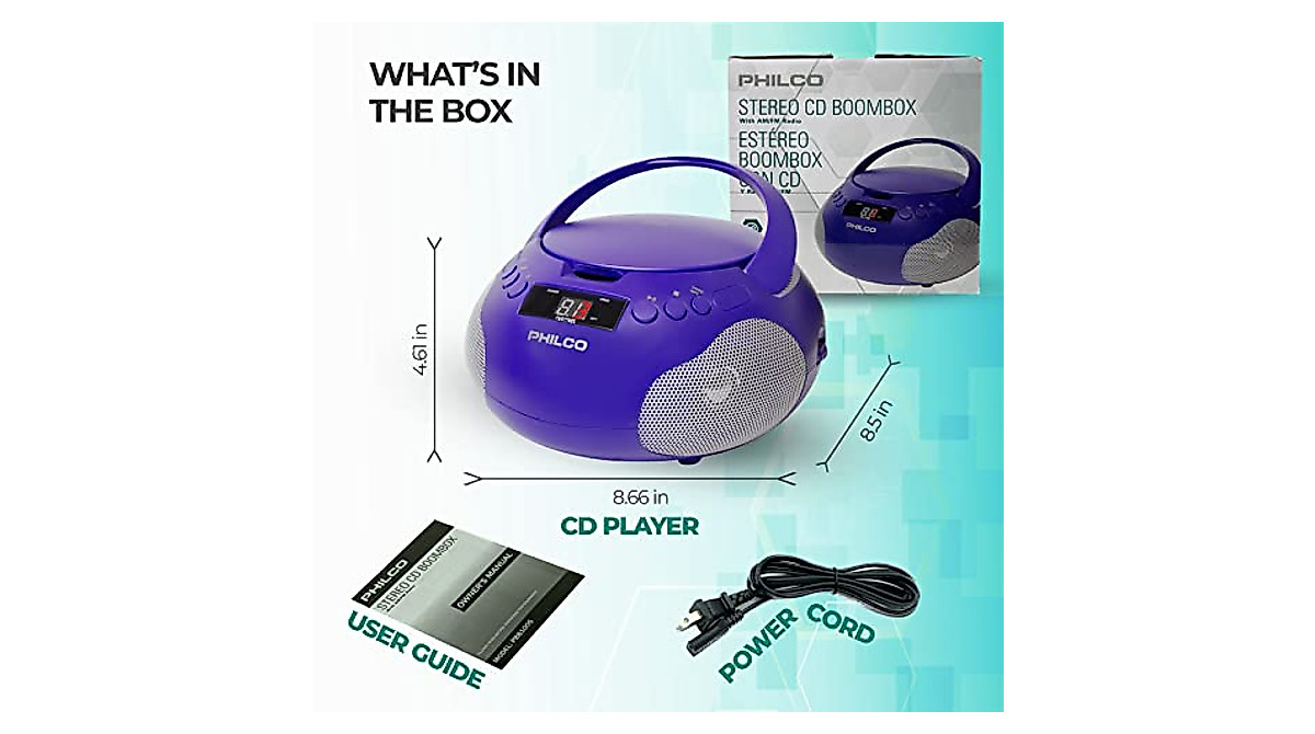 Philco Portable CD Player Boombox with Speakers and AM FM Radio ...