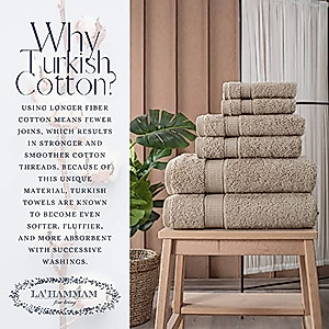 LA HAMMAM 6 Piece Towel Set - 2 Bath Towels, 2 Hand Towels, 2 Washcloths for Bathroom, College Dorm, Kitchen, Shower, Pool, Hotel, Gym & Spa | Soft & Absorbent Turkish Cotton Towel Sets - Beige