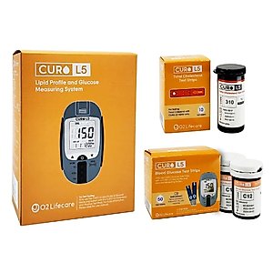 CUROfit Convenient Health Monitoring with L5 Total Cholesterol & Glucose HOME Test Kit - Compact and Portable, Comprehensive Kit, Instant Results, Easy to Use, and Accurate Readings