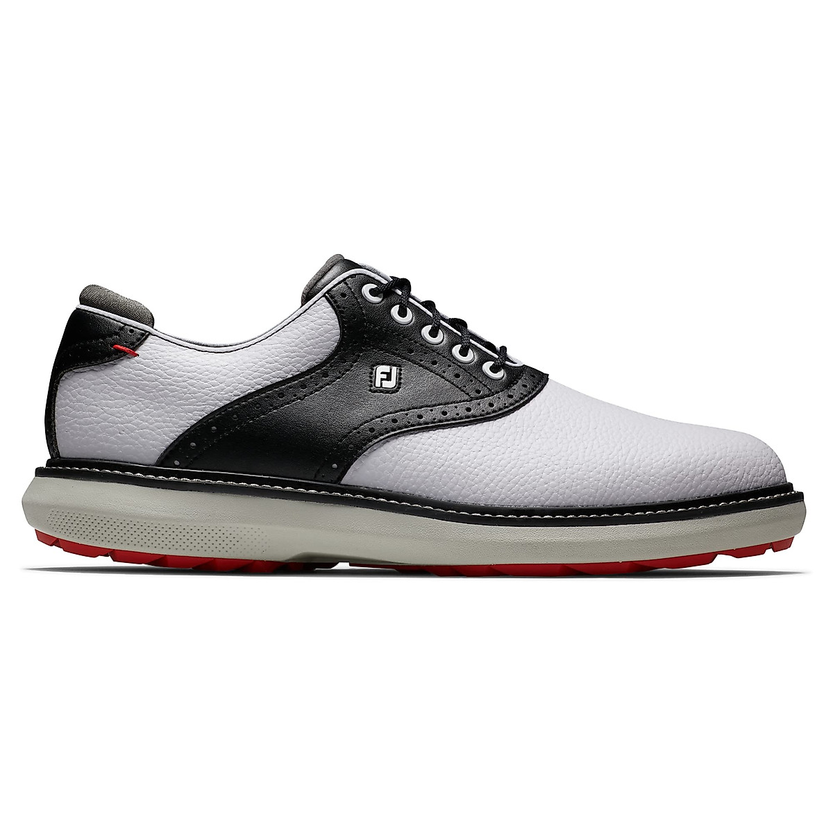 FootJoy Men's Traditions Spikeless Golf Shoe, White/Black, 9.5