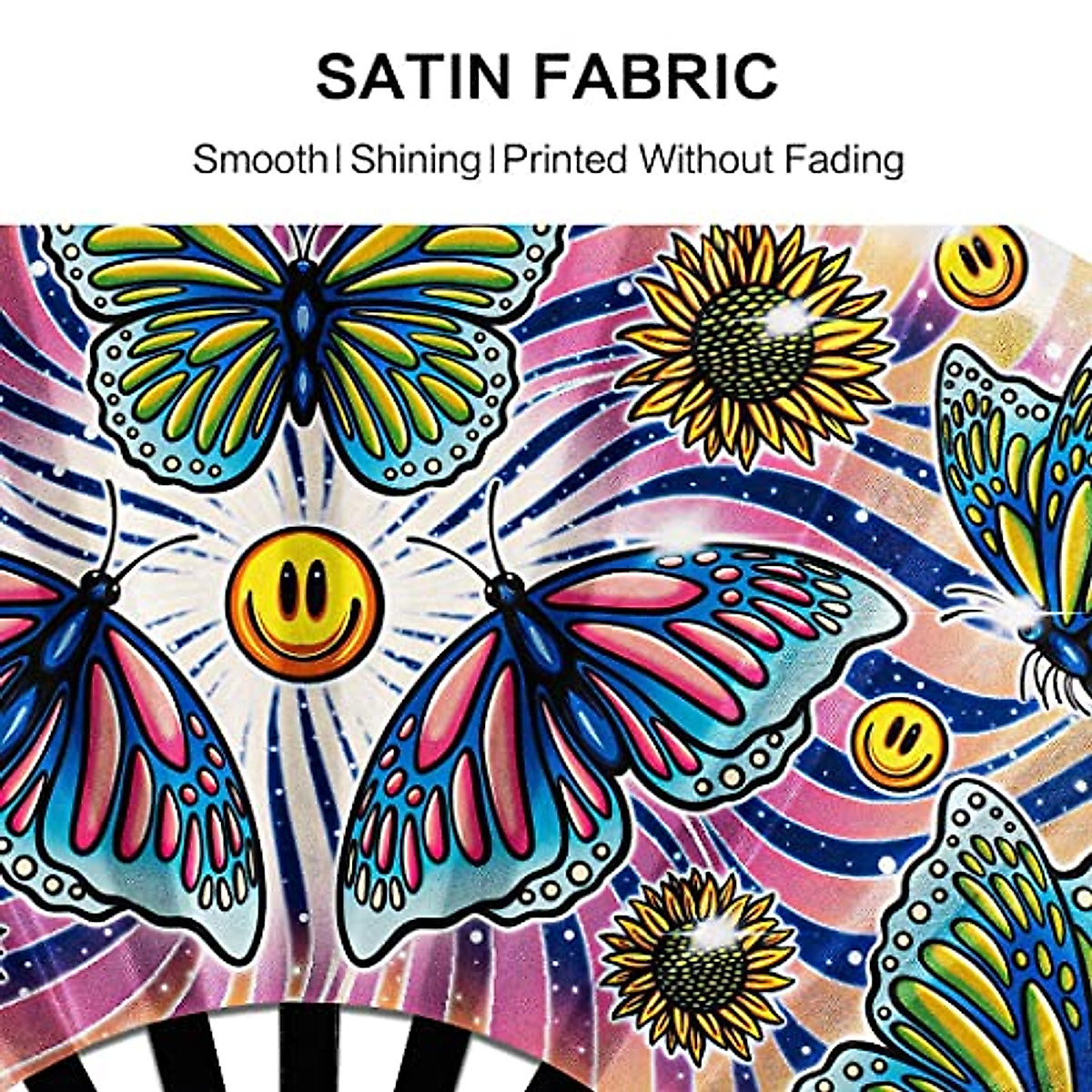 Raveahem UV Glow Rave Fan, Bamboo Folding Clack Hand Fan for Men Women (Butterfly, Large 13")