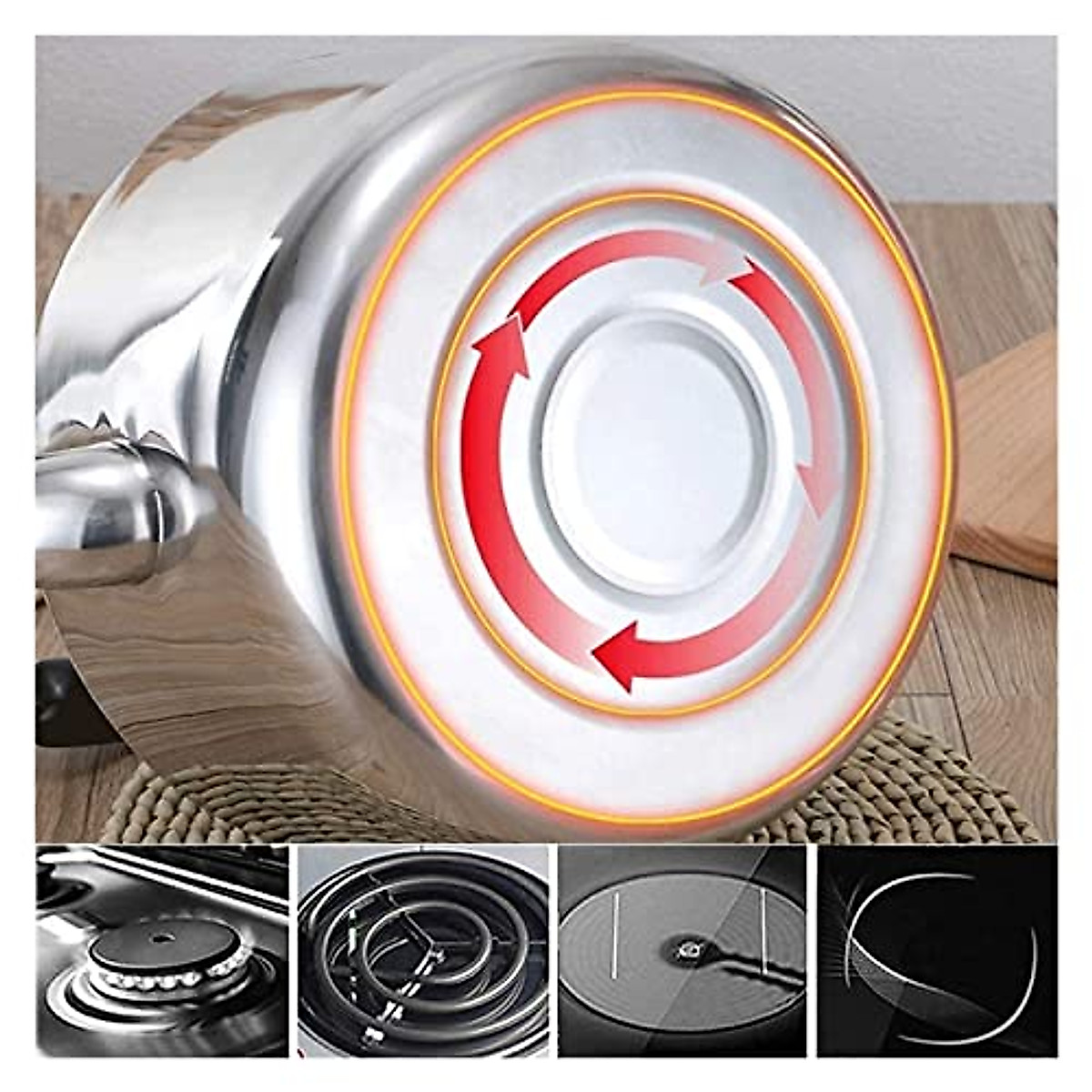 XENITE Classic Kettle Whistling Kettle for Gas Hob Stainless Steel Whistle Teapot, Ergonomic Handle, 4-8L Large Capacity Household Teapot for Kettle Kitchen Induction Hob Kettle Teapots