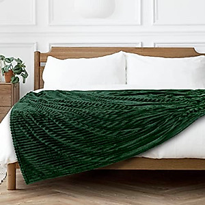 PAVILIA Cozy Fleece Blanket Throw | Fuzzy, Super Soft, Plush, Luxury Flannel Throw | Warm Ribbed Microfiber Blanket for Sofa Couch Bed (Emerald Green, 50x60 inches)