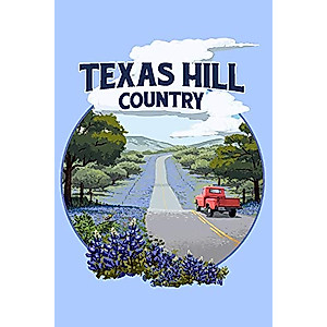 Texas Hill Country, Texas, Bluebonnets and Highway, Contour (Canvas Deluxe Tote Bag, Faux Leather Handles & Zip Pocket)