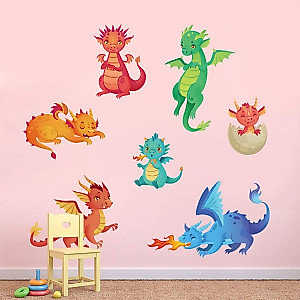 MEFOSS Large Dragon Wall Decals Cartoon 3D Dinosaur Kids Wall Stickers Peel and Stick Vinyl Dragon Dinos Wall Decals Stickers for Kids Bedroom Playroom Baby Nursery Wall Decor