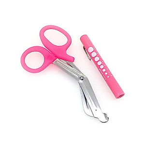 Pink Stethoscope Kit with 7.5" Nurse Scissors and Pupil Gauge Penlight - Ideal Gift for EMT, Nurse, Medical Student, Paramedic and First Responders