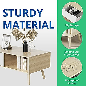 Cozy Castle Modern Wooden Coffee Table with Storage, Minimalist Hallway Mid Century Cocktail Table for Living Room Apartment Reception, Oak