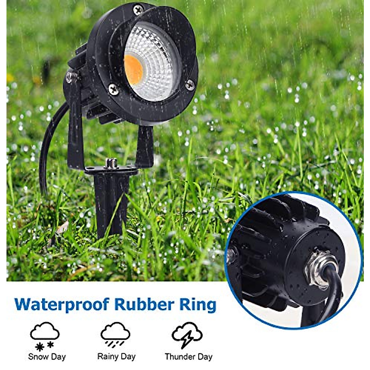 SUNVIE 15W Landscape Lighting LED Spotlight Outdoor 120V AC Waterproof Landscape Lights Spot Lights for Yard with Spiked Stake Warm White Flag Lights Garden Decorative Lamp with US 3-Plug in (2 Pack)