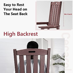 Cecarol Oversized Wood Grain Outdoor Chair, All Weather Rocking Chair Outdoor with High Back Front, Rocker Chair for Outdoor, Balcony and Porch Furniture, Coffee-PRC01