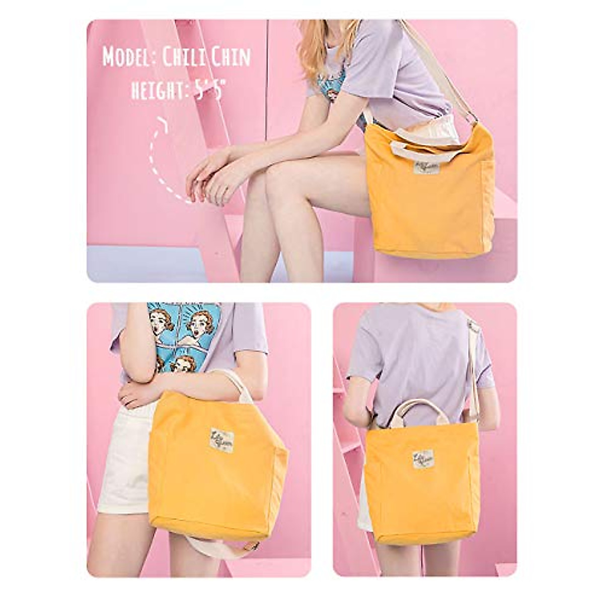 Lily queen Women Canvas Tote Handbags Casual Shoulder Work Bag Crossbody (Yellow)