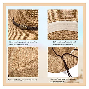 Straw Cowboy Hats Straw Cowgirl Hat Wide with Shapeable Wide Brim Foldable Vacation Beach Sun Hat for Women Men,Khaki