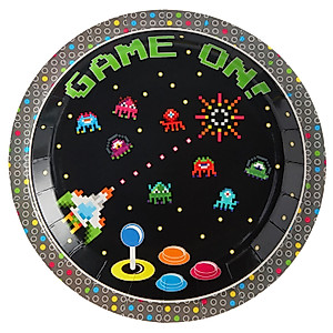 Juvale 144-Piece Retro Video Game Party Supplies - Includes Plates, Napkins, Cups, and Cutlery for Arcade Birthday Party Decorations (Serves 24)