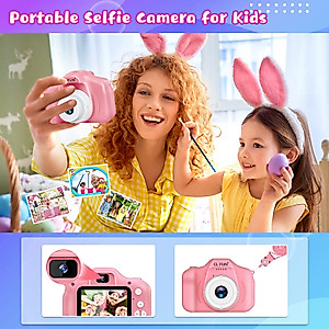CL FUN Kids' Camera - HD Digital Video Camera for Girls & Boys Age 3-12, Portable Selfie Toy with 32GB Card - Perfect for Christmas & Birthday Gifts (Pink)