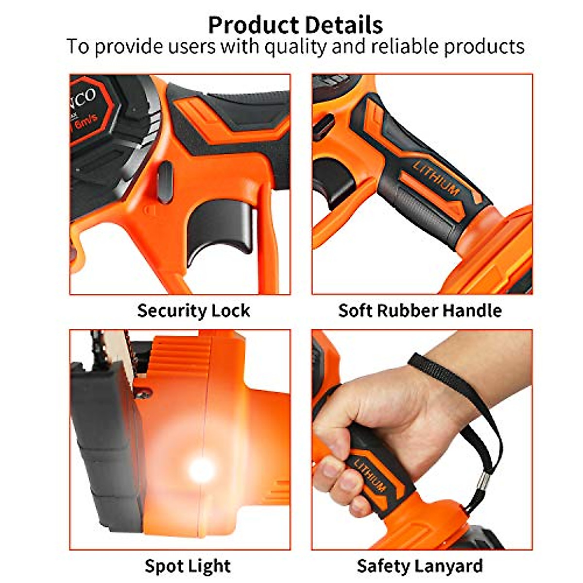 POTENCO Mini Chainsaw, Small Handheld Power Chain Saws, Powered Mini Chainsaws Cordless with Security Lock and 2 Battery, 4-Inch Electric Chainsaw for Tree Branch Wood Cutting