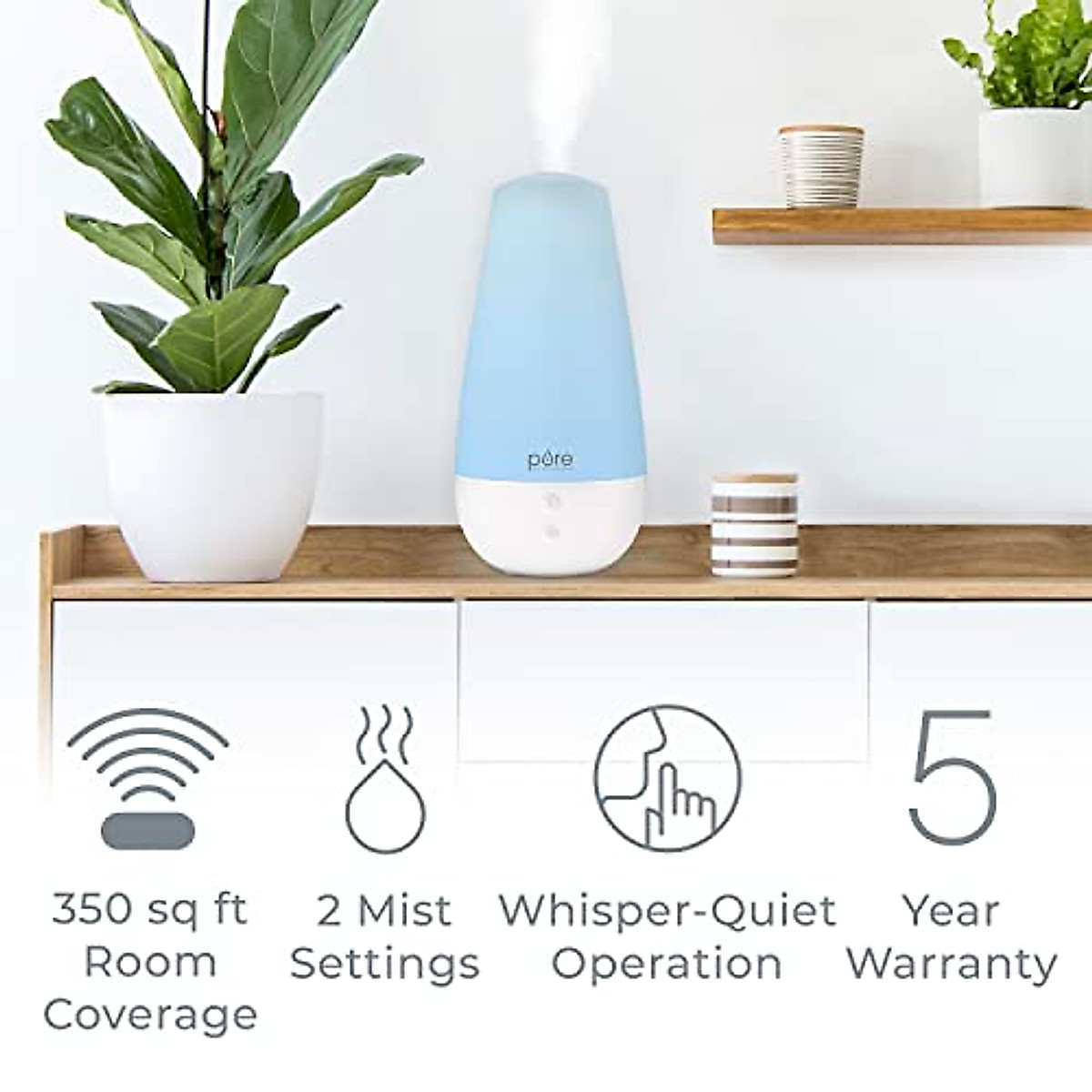 Pure Enrichment® PureSpa™ XL 3-in-1 Cool Mist Humidifier, Essential Oil Diffuser & Mood Light - 2L Tank Provides Powerful Mist Coverage up to 350 sq ft in Bedroom, Office & Large Rooms