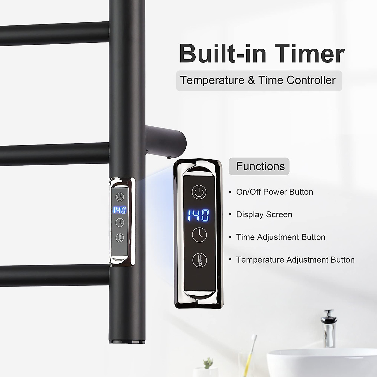 SHARNDY Towel Warmer with Built-in Timer ETW29 for Bathroom Wall Mounted Bath Towel Heater Plug-in Electric Heated Towel Rack Black