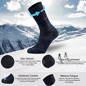 Ortis Men's Merino Wool Cushion Crew Socks with Moisture Wicking Control Light Weight Breathable for Outdoor Hiking Cycling(Navy Blue L)