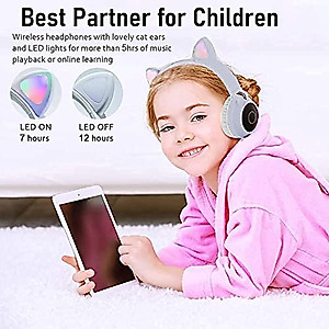 YCDTMY Cat Ear Headphone,Kids Wireless Headphones, Cat Ear LED Light Up Foldable Headphones Over Ear with Microphone, Stereo Sound, FM Radio,TF Card, Headset for Phones/Pad/Smartphones/Laptop (Blue)