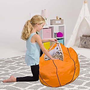 Posh Creations Kids Stuffed Animal Storage Bean Bag Chair Cover - Childrens Toy Organizer, Large-38in, Sports Basketball