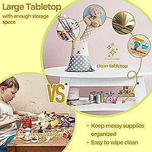 Bateso Kids Table and Chair Set, Toddler Wooden Round Table & 4 Chairs Set​ with Large Storage Space, 5-Piece Children Furniture Set for Home, Daycare, Playroom, Kindergarten