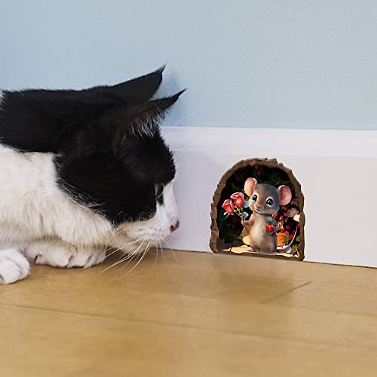 6pcs Mouse Hole Wall Decals,3D Mouse in The Hole Wall Stickers,Fun Animal Stickers for Children,Vinyl Peel and Stick Decals for Kids Room,Living Room,Nursery Bedroom Wall Decor