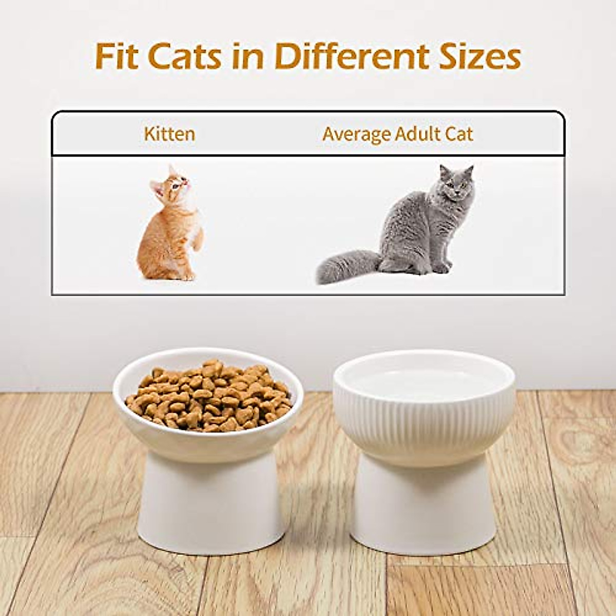 Qucey Ceramic Cat Food and Water Bowl Set, Raised Tilted Cat Feeder Dishes with Stand, Elevated Pet Food Bowl for Cats and Small Dogs, Anti Vomiting & Reduce Neck Burden