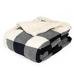 Sparkt Ultimate Travel Blanket Black and White Reversible Plush Flannel Fleece, Buffalo Check Plaid Durable Warm and Cozy Camping Throw (80X60)