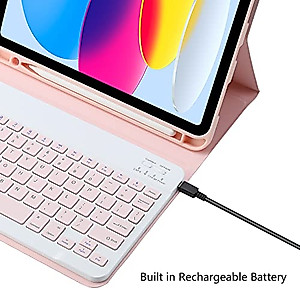 Keyboard Case for iPad 10th Gen 10.9", iPad 10th Generation Case with Keyboard 10.9 inch 2022, Detachable Rechargeable Wireless Bluetooth Keyboard with Pencil Holder Smart Folio Keyboard Case (Pink)
