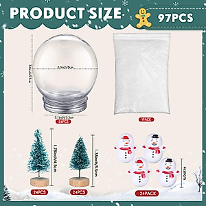 Jerify 24 Sets 3.6 Inch Christmas Clear Plastic Snow Globes Kit Snow Globe Water Globe with Christmas Tree Faux Snow Flakes Snowman Screw Off Cap for DIY Snow Globes Home Decoration Crafts