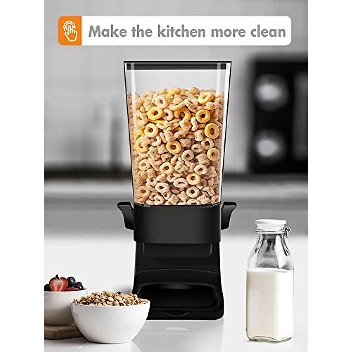 Conworld Cereal Dispenser Countertop, Large Capacity Rice Dispenser Cereal Container Storage, Not Easy to Crush Food, Dry Food Dispenser for Rice, Candy & Snack, Black (5.5 Qt)