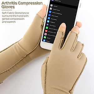 Janmercy 3 Pairs Arthritis Compression Gloves Outside Seams Fingerless Compression Gloves for Women Men Carpal Tunnel Swelling (Nude, Normal)