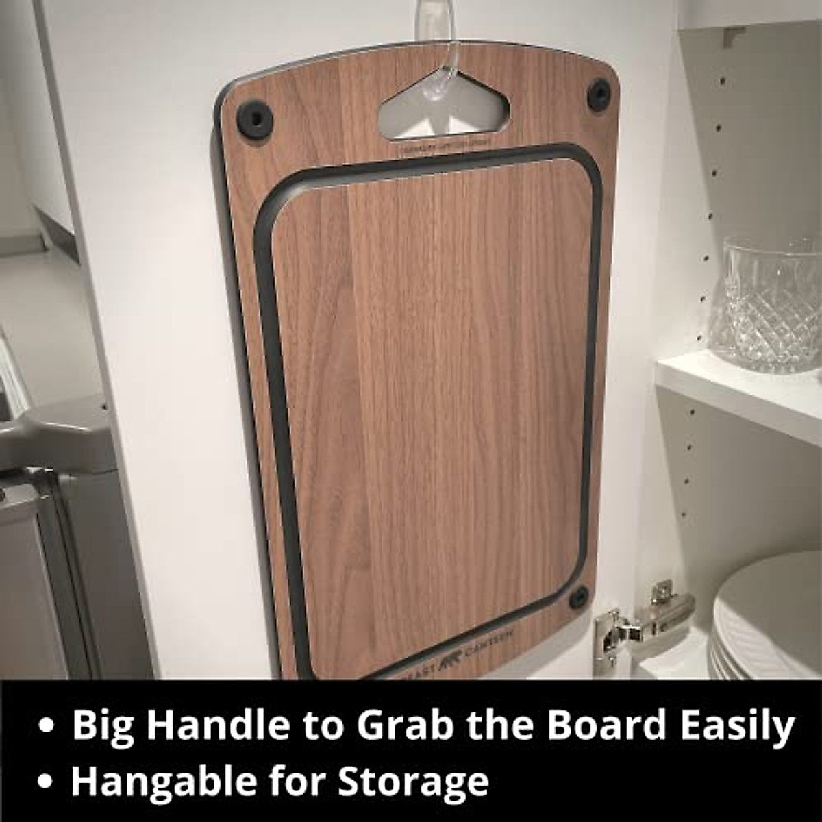 Beast Canteen Dishwasher Safe Cutting Board, Made of Wood Fiber Composite, BPA Free, Non-Slip Rubber Feet, Juice Groove, Handle, Walnut Color, Thin, Large, Cut Meat, Cheese, Fruit, Steak