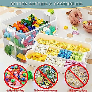 Cube Storage Organizer Bins for Lego Plastic Kids Child Toy Containers with Bricks Baseplate Lids Craft Box 3 Layers Stackable Adjustable Compartments for Building Blocks Puzzle Board Game Chest Book Case