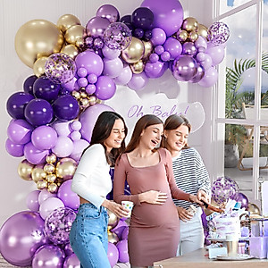147pcs Purple and Gold Balloon Arch Kit, Purple and Gold Party Decorations with Purple Light Purple Dark Purple Metallic Purple Balloons for Birthday Wedding Baby Shower Party Decoration Women