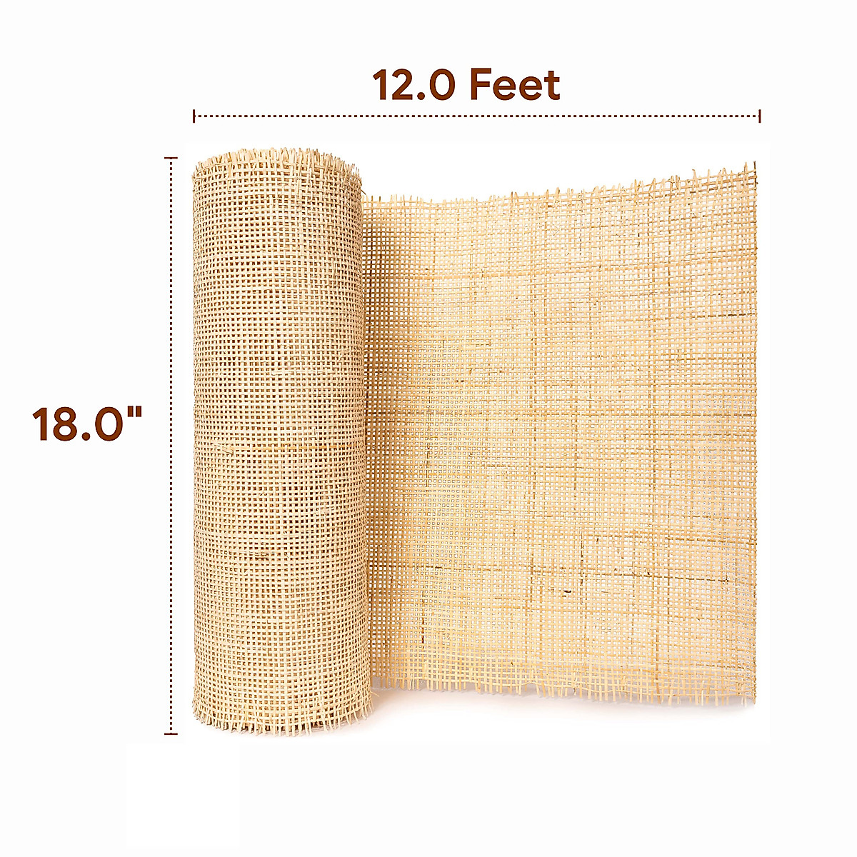 18" Width Square Rattan Cane Webbing Roll 12 Feet for Caning Projects Fine Radio Net Mesh Pre Woven Open Rattan Fabric Furniture Woven Rattan Sheet Crafts Chair Caning Supplies Wicker (12 Feet)