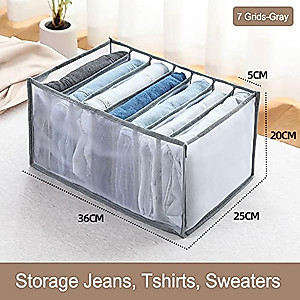 The WomenLand Wardrobe Clothes Organizer 2PCS, Washable 7 Grids Foldable Drawer Organizers for Clothing, Visible Drawer Mesh Separation Box for Jeans, T-shirt, Legging, Skirts, Kid Clothes