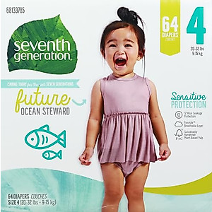 Seventh Generation Baby Diapers, Sensitive Protection, Size 4, 64 count