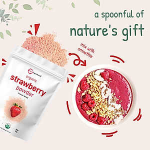 Organic Strawberry Powder, 1 Lb | 100% Natural Fruit Powder | Freeze-Dried Strawberries Source | No Sugar & Additives | Great Flavor for Drinks, Smoothie, & Beverages | Non-GMO & Vegan Friendly