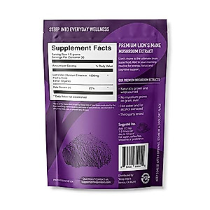 Steep Into It Organic Lions Mane Mushroom Supplement - Lions Mane Extract Powder for Mental Clarity, Focus and Cognitive Function (45g, 30 Servings) - Sharp & Focused