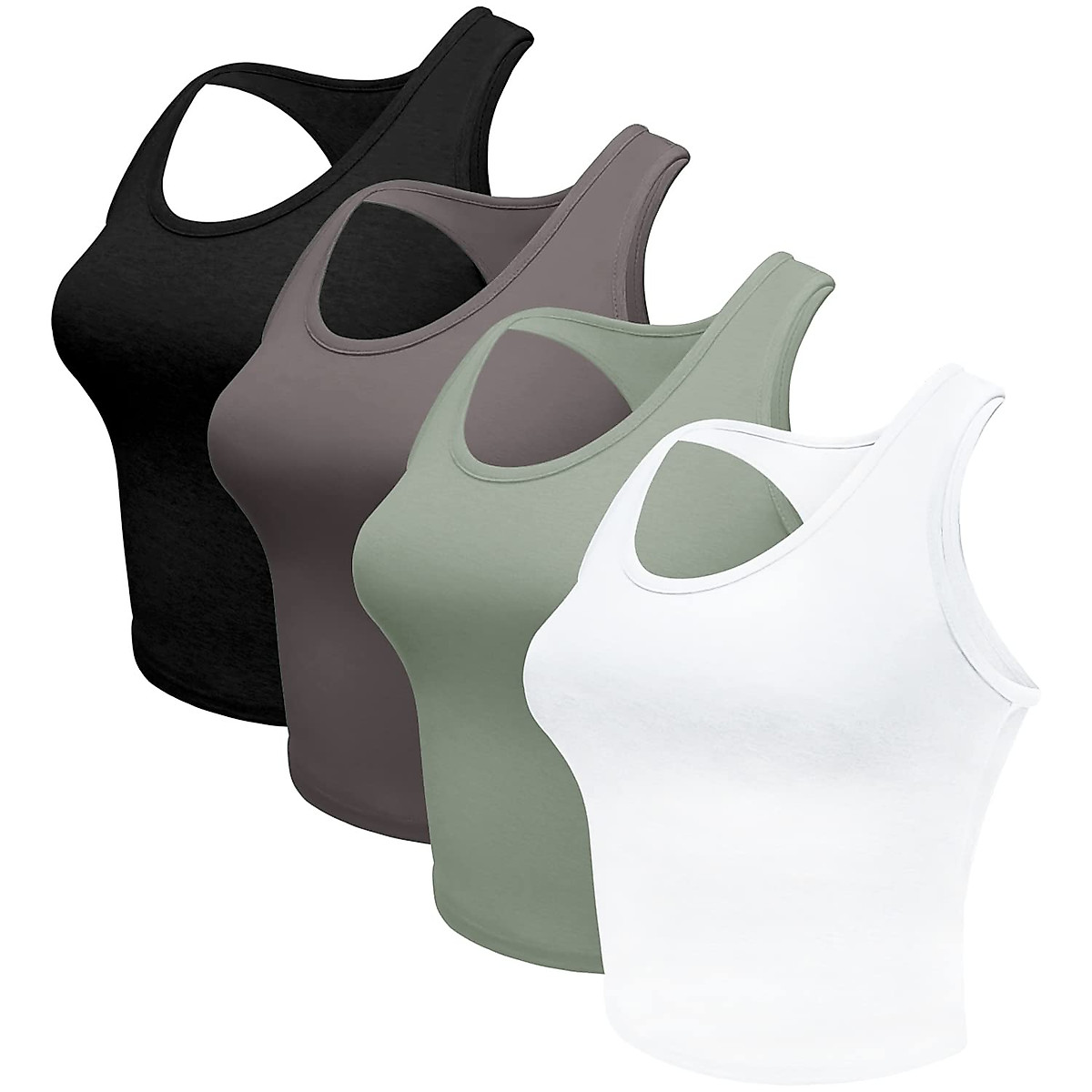 4 Pieces Women's Crop Tops Cotton Basic Tank Tops Racerback Sleeveless Sports Workout Crop Tank Tops