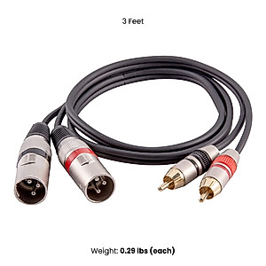 Seismic Audio Speakers 3 Foot XLR Dual Male Patch Cable, 2 XLR To 2 RCA Audio Cords