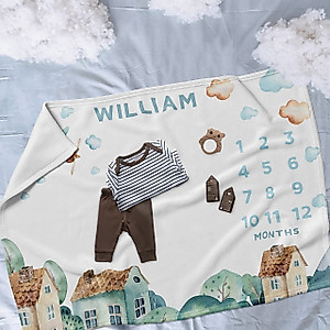 Personalized Baby Milestone Blanket - Baby Monthly Milestone Blanket with Name 40" x 60", Custom Newborn Prop Flannel Blanket for Baby Boy, Girl, Nursery Decor