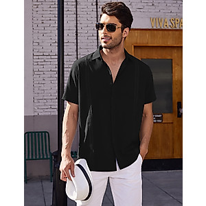COOFANDY Men's Casual Button Down Shirts Short Sleeve Cotton Tops Resort Wear Summer Beach Shirt A-Black