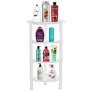 4 Tier Corner Shower Caddy, Rustproof, Plastic Shower Organizer for Bathroom, Bathtub, Shower pan, Bath Accessories Shower Caddies, 13.5 x 10 x 33.5 Inches, White (Round Slot White 4 Tier)