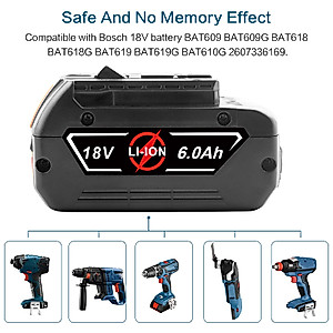 Labtec BAT609 18V 6000mAh Lithium Battery Replacement for Bosch 18V Battery 17618, 17618-01, 24618-01, 25618, 26618, 37618 Cordless Power Tools Battery