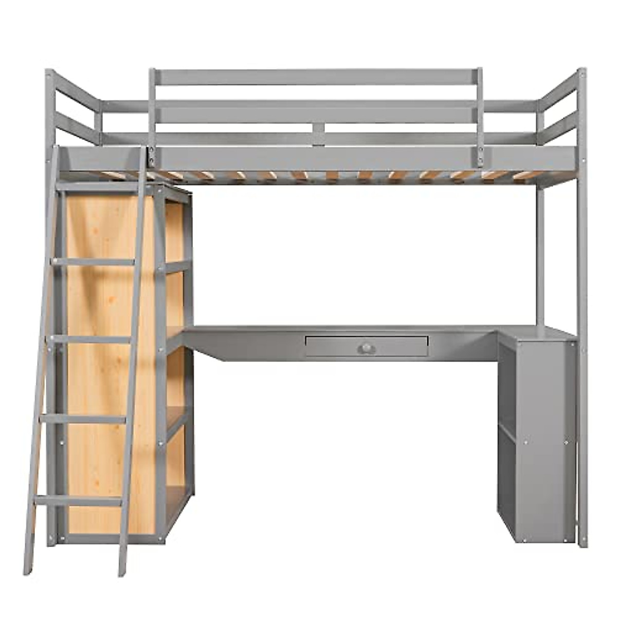 Harper & Bright Designs Loft Bed with Desk and Drawer, Wood Twin Desk,Shelves Cabinet Underneath, High Storage for Kids, Boys,Girls,Teens (Grey), Twin(Desk+Shelves+Ladder)