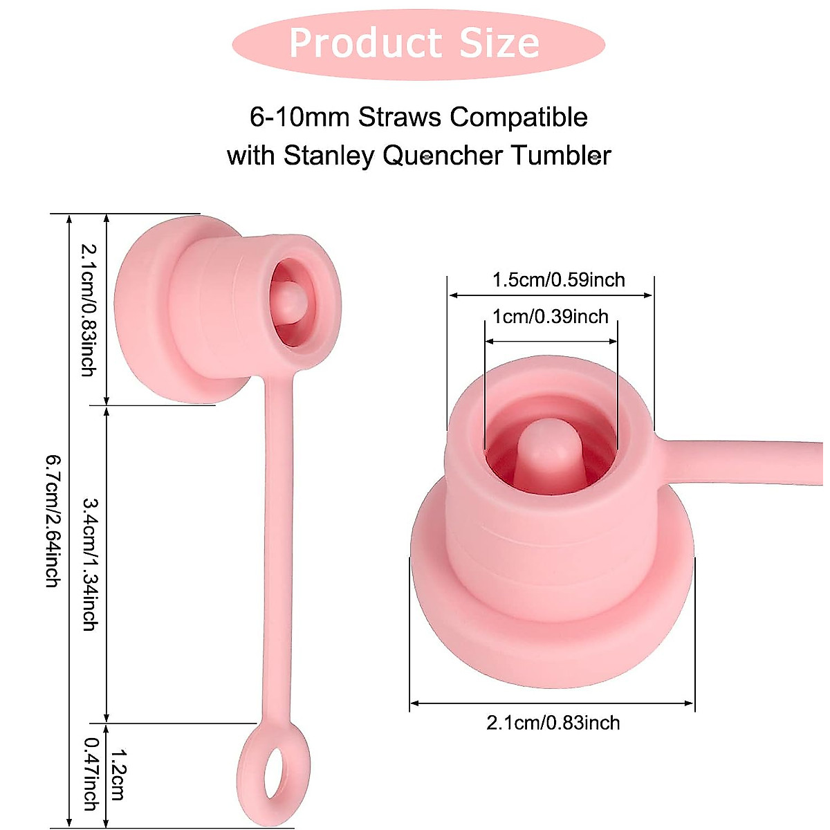6 Pack Silicone Straw Cover Compatible with Stanley H2.0/1.0 Tumbler Cups All OZ, Reusable Drinking Straw Topper, Dust-Proof Straw Covers Cap for 6-10m/0.23-0.4inch Straws (2 Clear+2 white +2 pink)