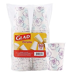 Glad Tabletop All Purpose Disposable Paper Cups with Purple Blue Flower Design for Everyday Use from, 12 Oz, 50 Count | Blue Flower Paper Cups, Floral Paper Drinking Cups